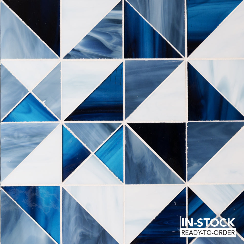 Angles Geometric Luxury Art Glass Mosaic Tile in Majesty Blue/White ...