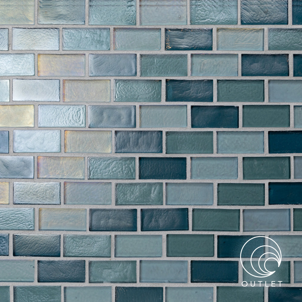 1 x 2 Mosaic Offset Mosaic Glass Tile in Blue/Green Aurora Color Blend ...