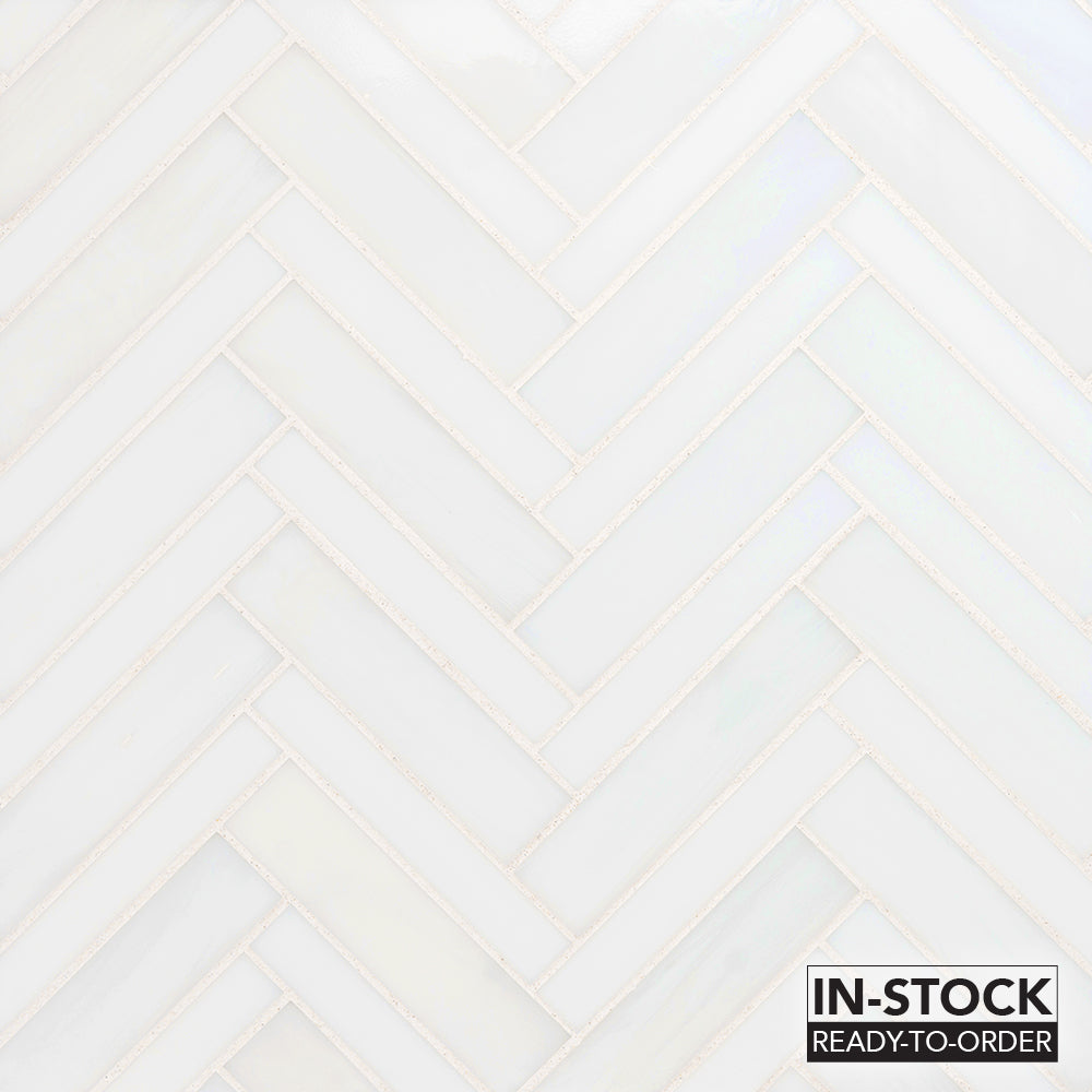 Caprio Chevron Luxury Mosaic Glass Tile in Chantilly White – Glasstile
