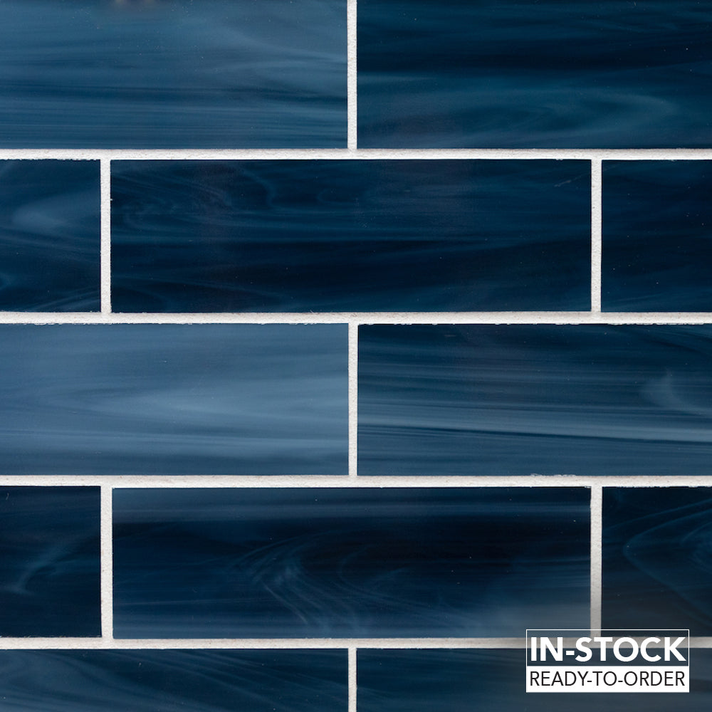 2x6 Offset Luxury Art Glass Tile Mosaic in Blue Cloud – Glasstile