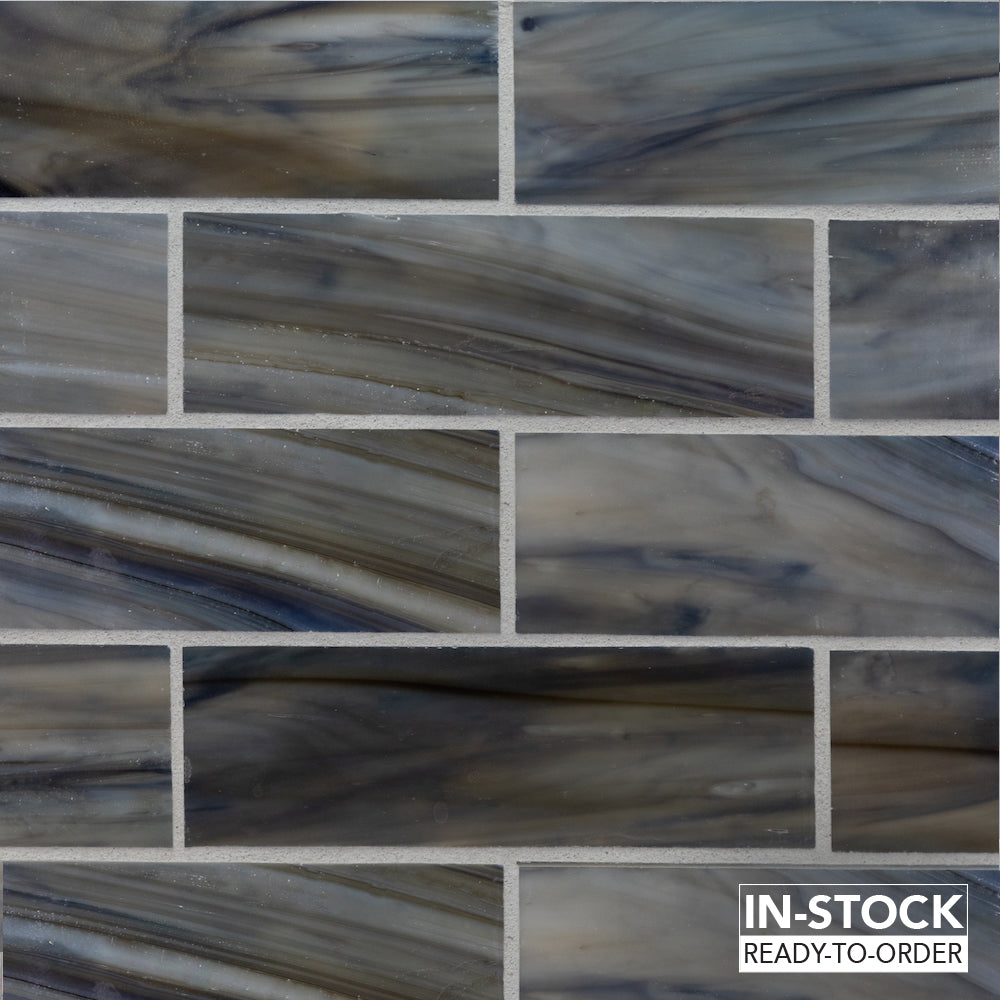 2x6 Offset Luxury Art Glass Tile Mosaic in Grey Blue Brown, Taupe ...