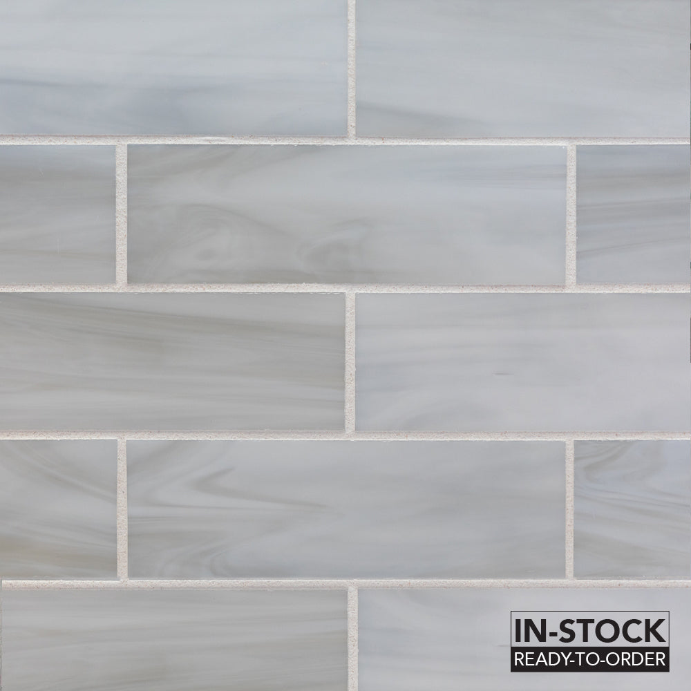 2x6 Offset Luxury Art Glass Tile Mosaic in Rain Cloud White, Grey ...