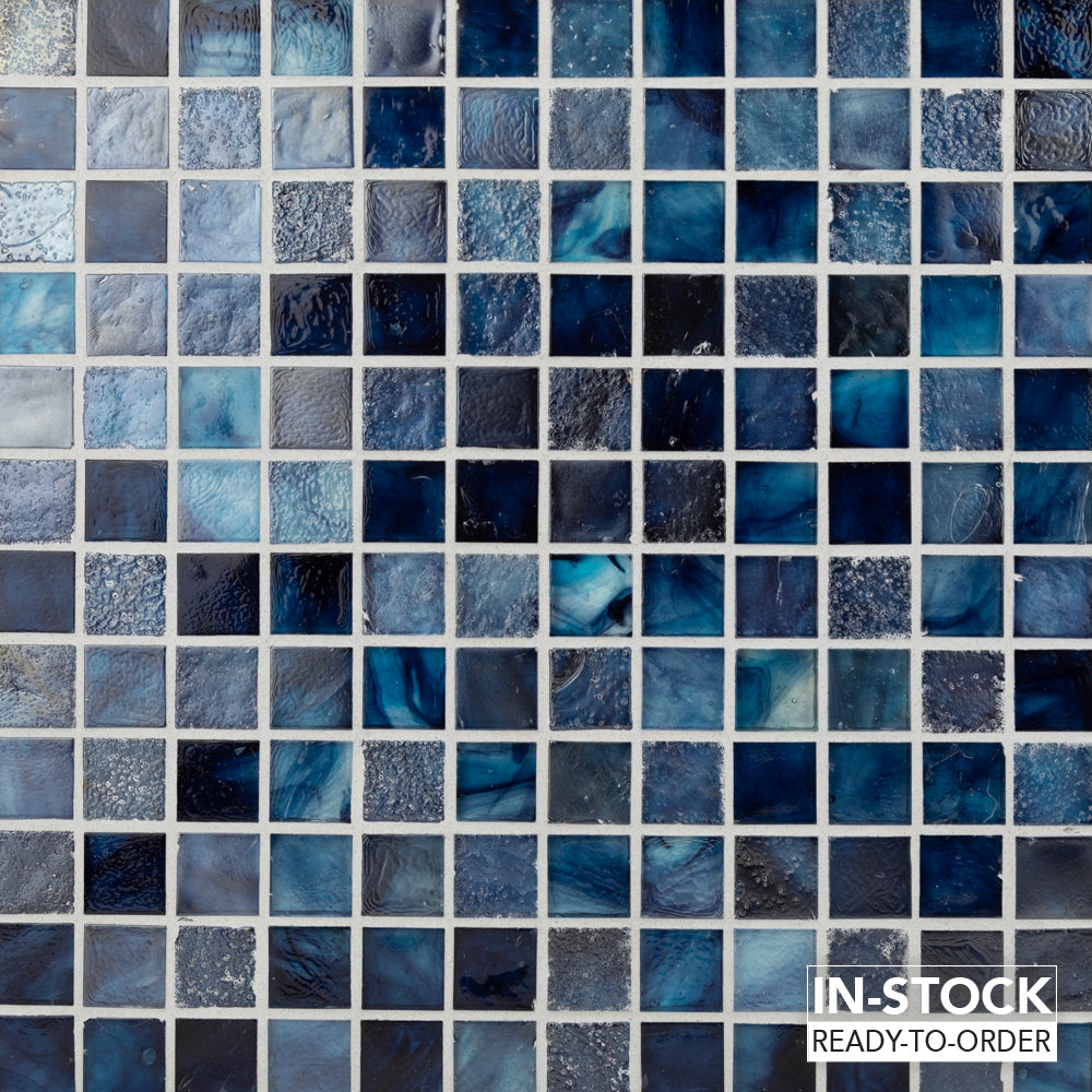 1x1 Square Mosaic Glass Tile in Montego Dark Blue Translucent – Glasstile