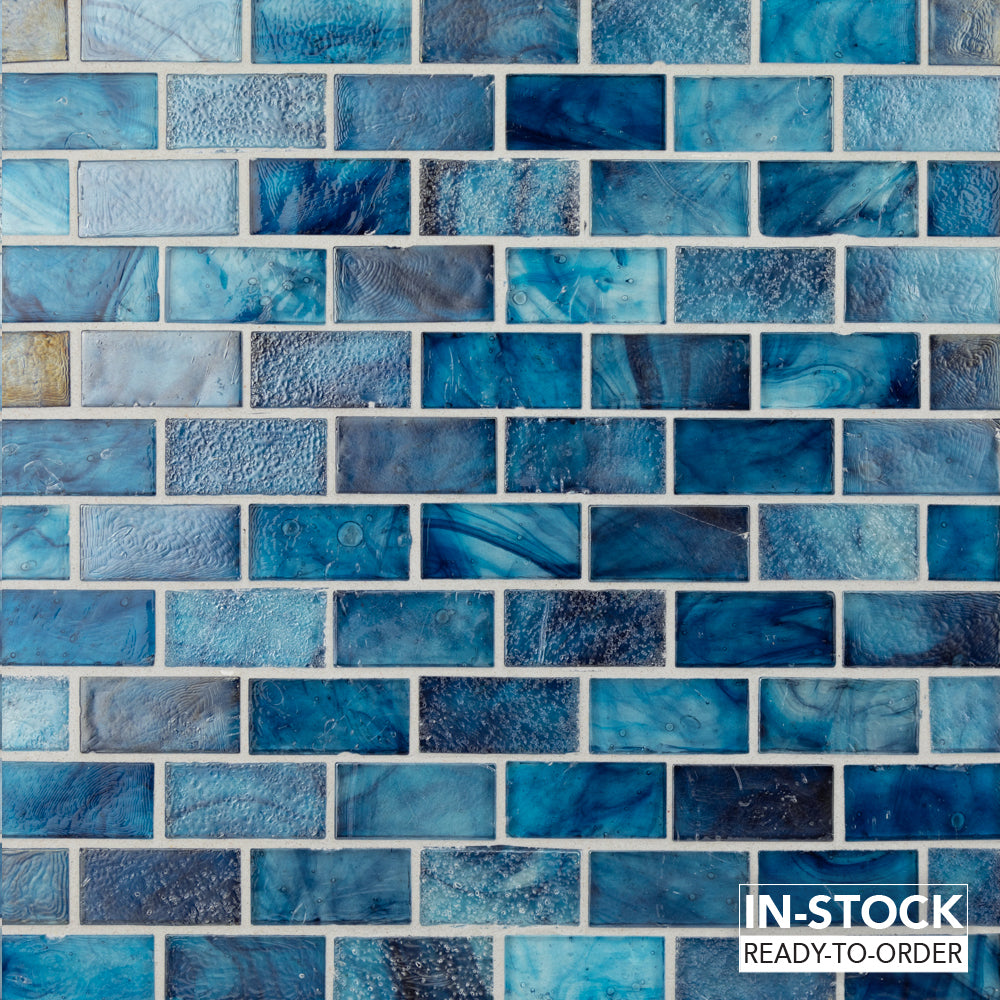 1x2 Mosaic Offset Glass Tile in Aqua Blue Aruba – Glasstile