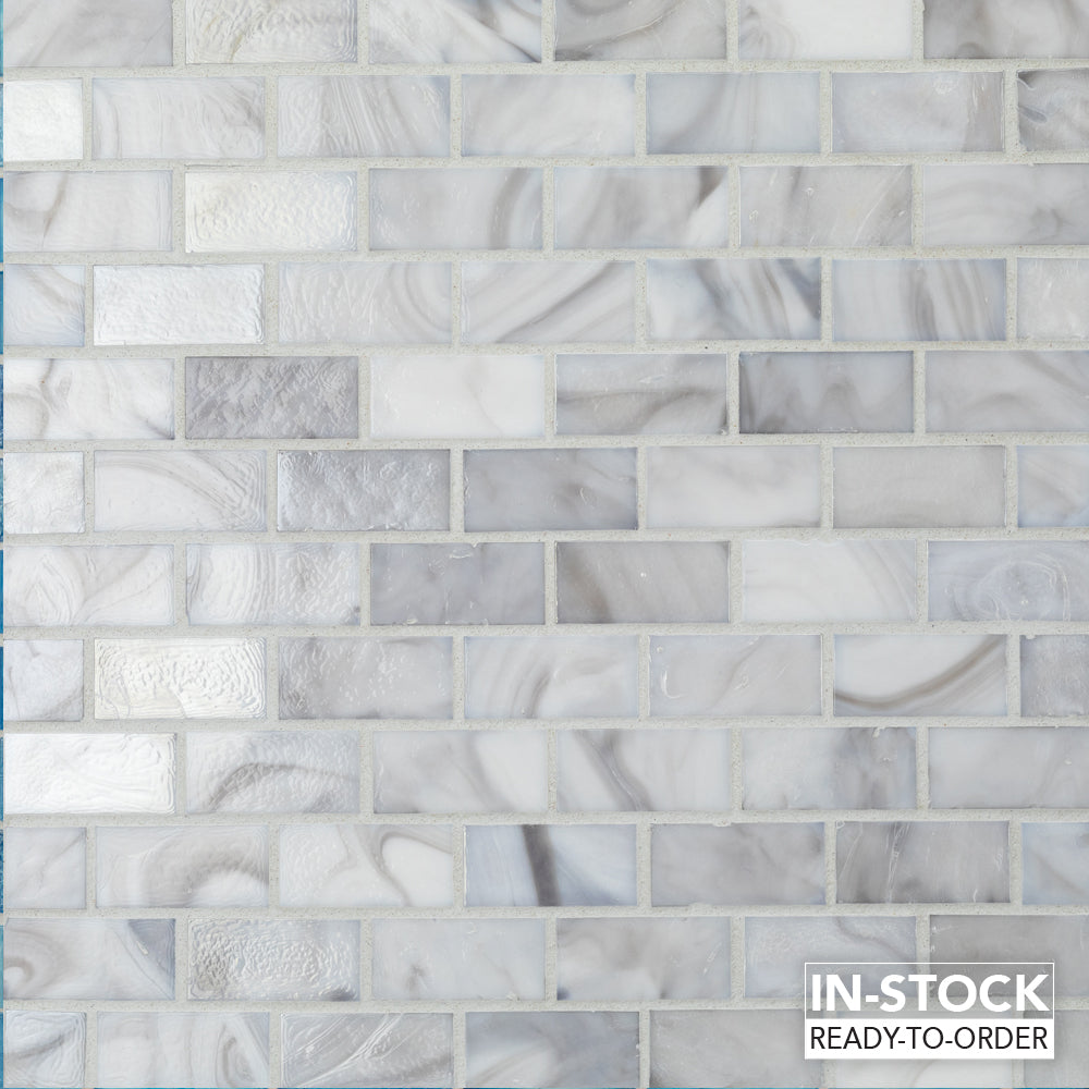 1x2 Mosaic Offset Glass Tile in San Clemente Light Grey/White – Glasstile