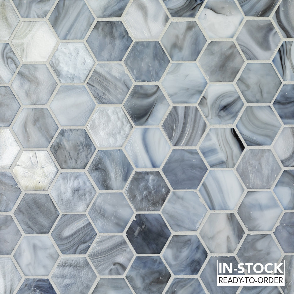 1 5/8” Hexagon Mosaic Glass Tile in Grey Marbled Catalina – Glasstile