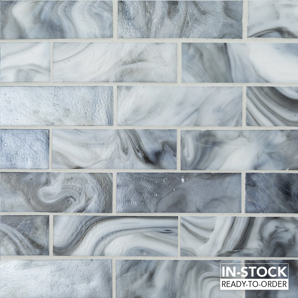 Subway Mosaic Glass Tile in Grey Marbled Catalina – Glasstile