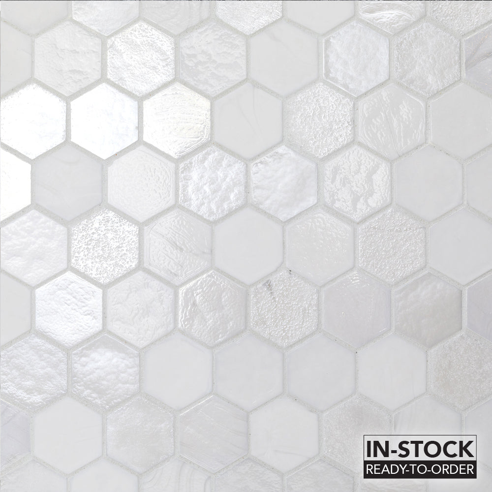 1 5/8″ Hexagon Mosaic Glass Tile in Light Grey Tundra Blend – Glasstile