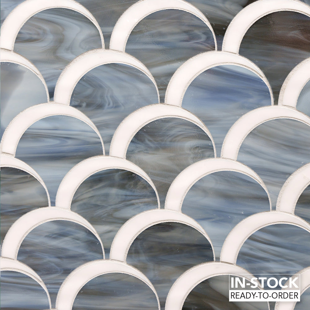 Scallop Luxury Mosaic Glass Tile in Nimbus Grey/White – Glasstile